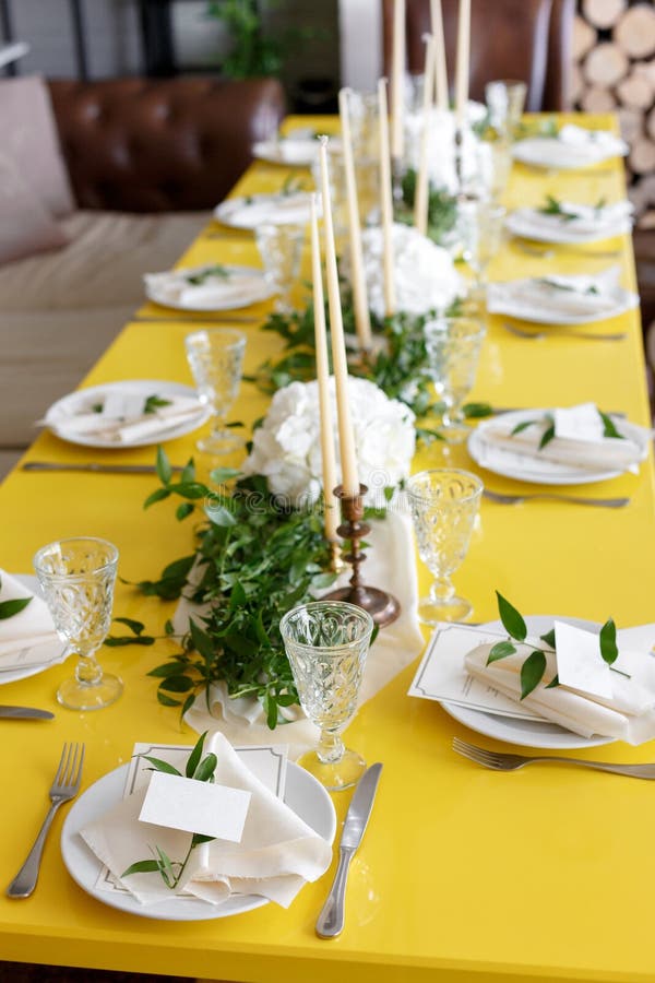 Candles and Goblets on a Decorated Wedding Table. Selective Focus Stock ...