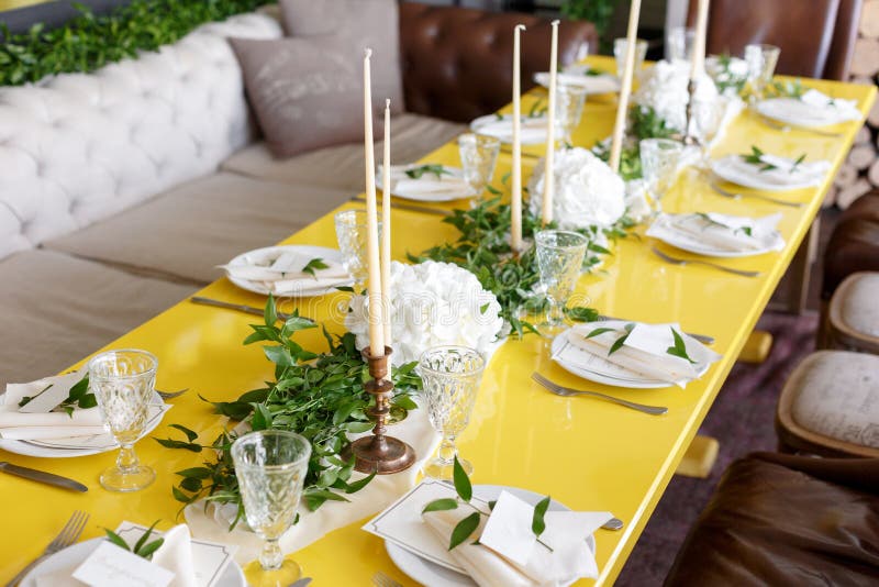 Candles and Goblets on a Decorated Wedding Table Stock Photo - Image of ...