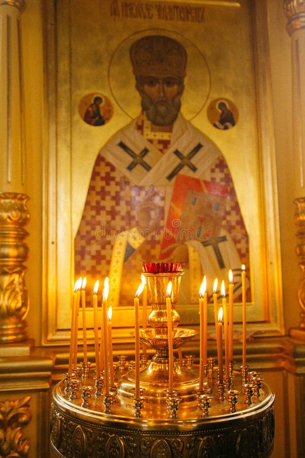 Candles and Icon in Russian Church Stock Image - Image of christian ...