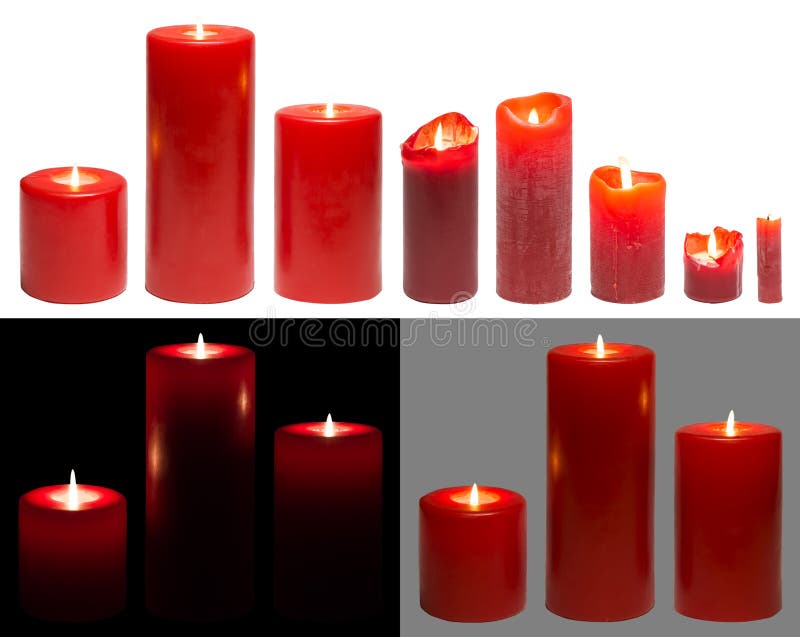 Candles Light, Set of Red Candles Lights, Isolated White Black Stock ...