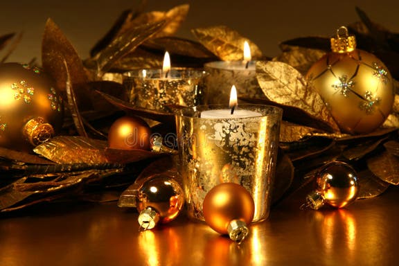 Candles Light in Sparkling Gold Stock Image - Image of soft, christmas ...