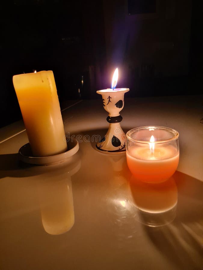 Candles Lit in the Dark of the Night Stock Image - Image of church ...