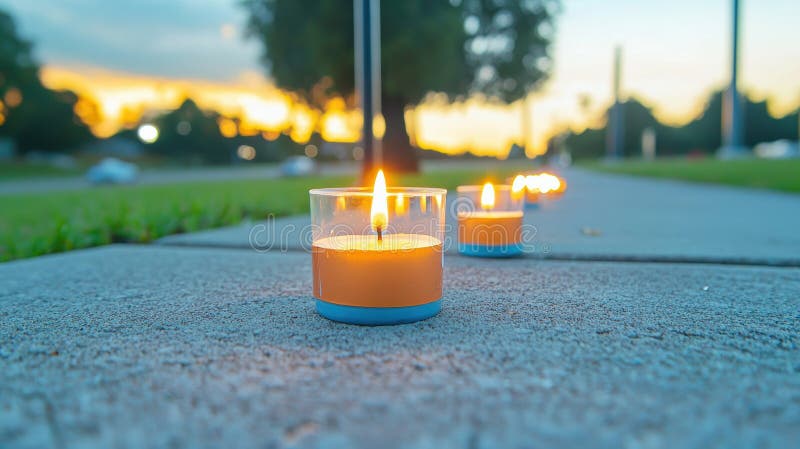Candles Lit on a Sidewalk during Sunset Stock Illustration ...