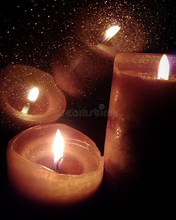 Candles Night Time Glowing Reflection Stock Photo - Image of candles ...
