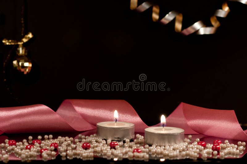 Candles, Pink Ribbon and Black Background Stock Image - Image of ...