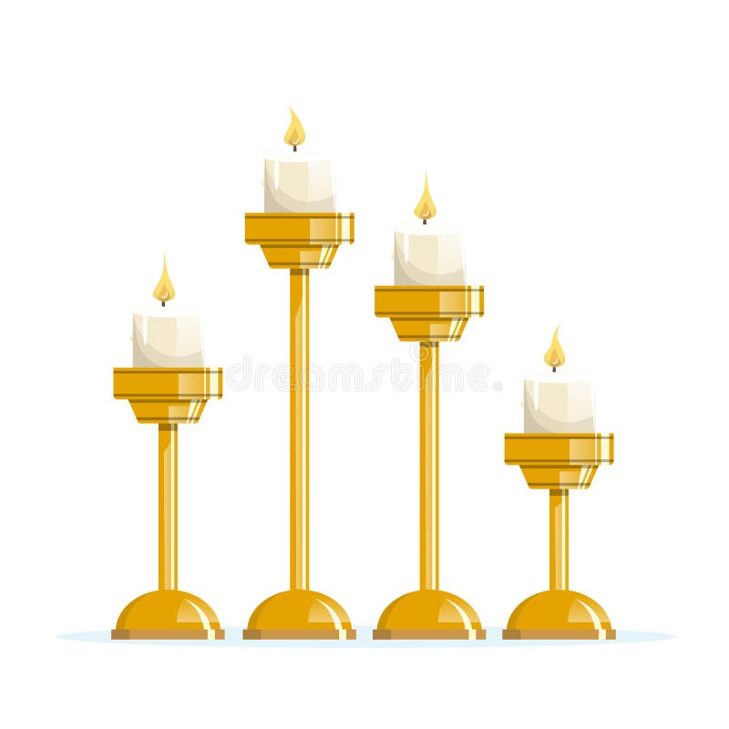 Candles Placed on Different Heights of Golden Candlesticks Stock Vector ...