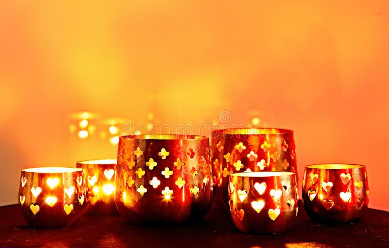 Candles in Small Candle Holders in the Darkness Stock Image - Image of ...