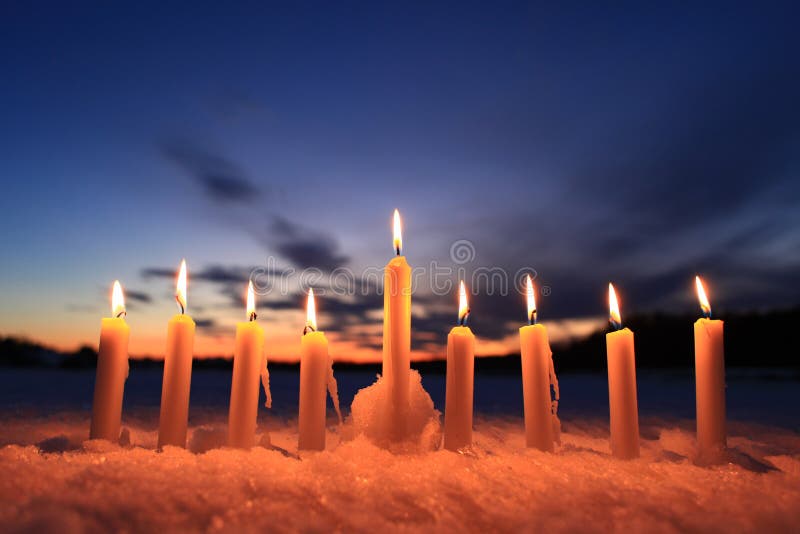 Candles in the Snow Outdoors Stock Image - Image of wonderland ...