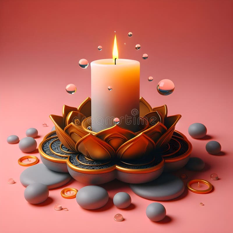 Candles Style Zen, 3d Render, Vibrant. Stock Illustration ...