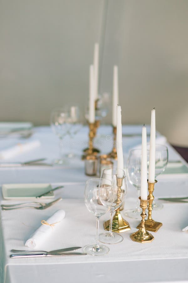 Candles on the Table in the Restaurant. Table Setting in a Cafe Stock ...