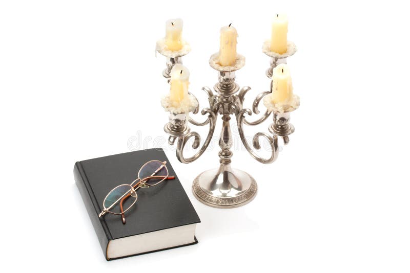 Candlestick, Book and Glasses. Stock Photo - Image of fashioned ...