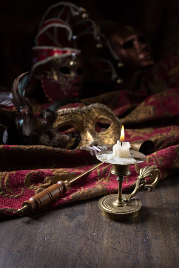 Candlestick and Venetian Mask Stock Image - Image of black, candle ...