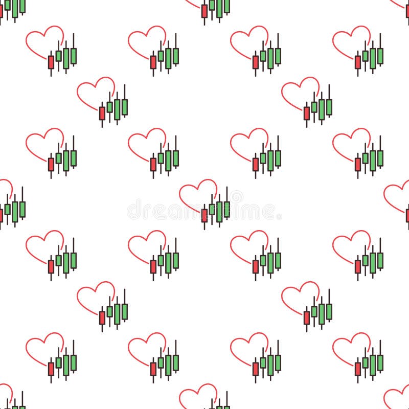 Candlestick Chart with Heart Vector Stock Market Trading Colored Seamless Pattern Stock ...