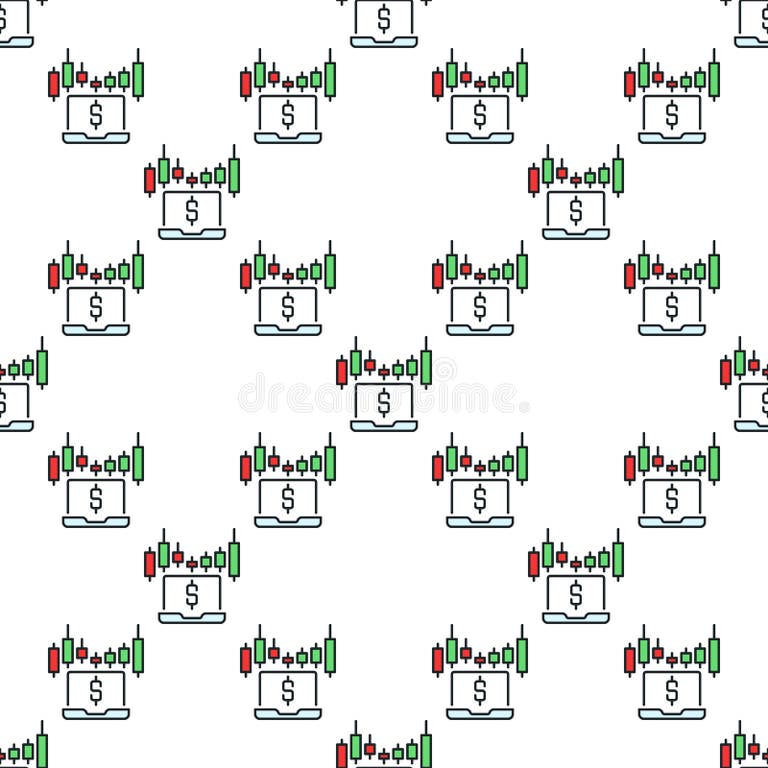 Candlestick Chart on Laptop Screen Vector Electronic Trading Colored ...