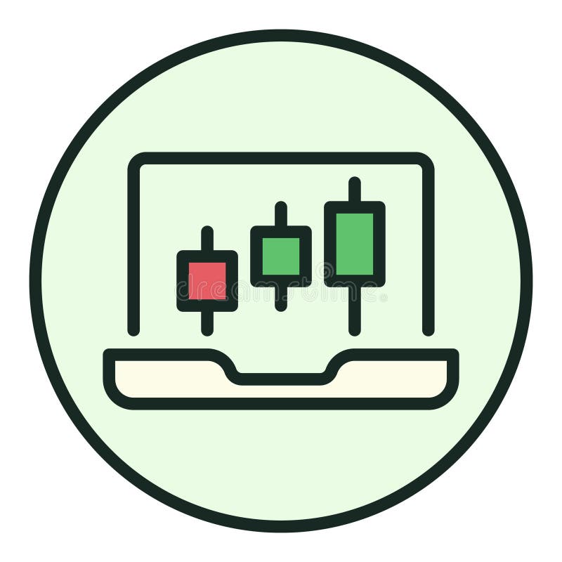 Candlestick Chart on Laptop Screen Vector Trading Circle Shaped Colored ...
