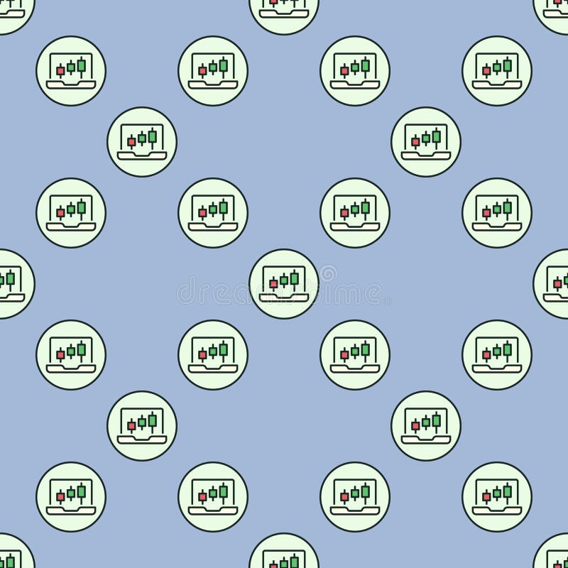 Candlestick Chart on Laptop Screen Vector Trading Circle Shaped Colored ...