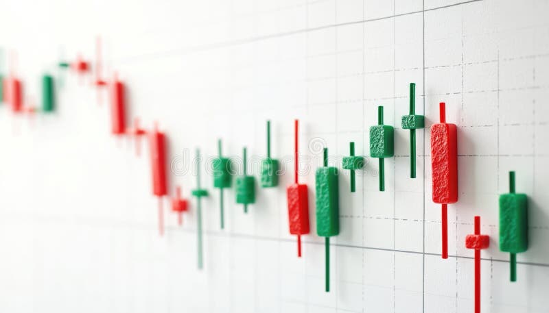 Candlestick Chart Shows Stock Market Fluctuations. Green Candles Show Price Increase, Red ...