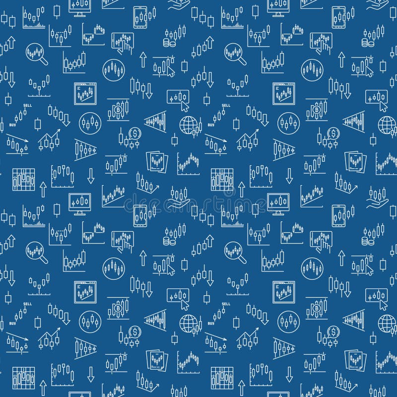 Candlestick Charts Vector Bitcoin Trading Seamless Pattern in Thin Line ...