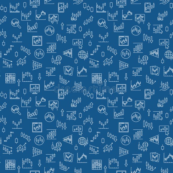 Candlestick Charts Vector Bitcoin Trading Seamless Pattern in Thin Line ...