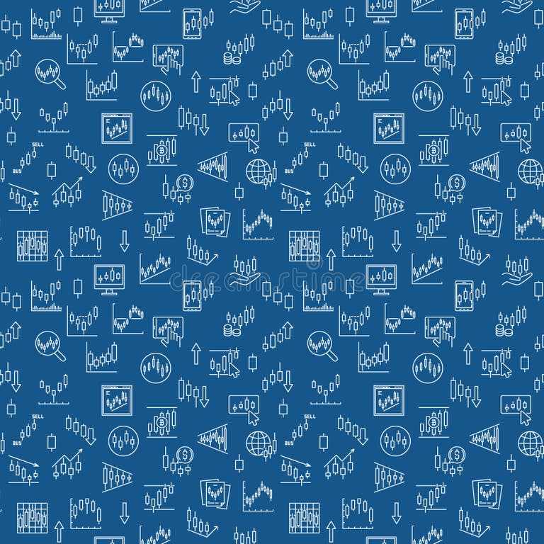 Candlestick Charts Vector Bitcoin Trading Seamless Pattern in Thin Line ...