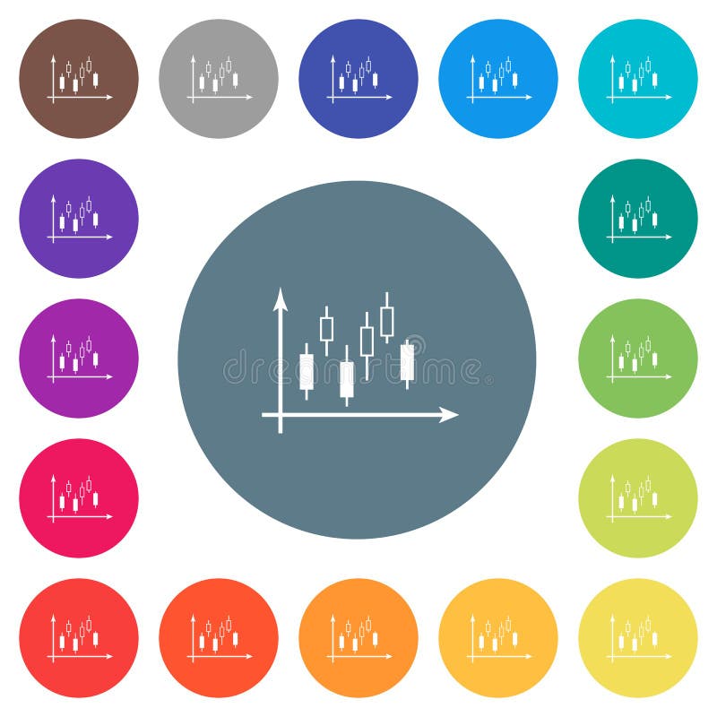 Candlestick Graph with Axes Flat White Icons on Round Color Backgrounds ...