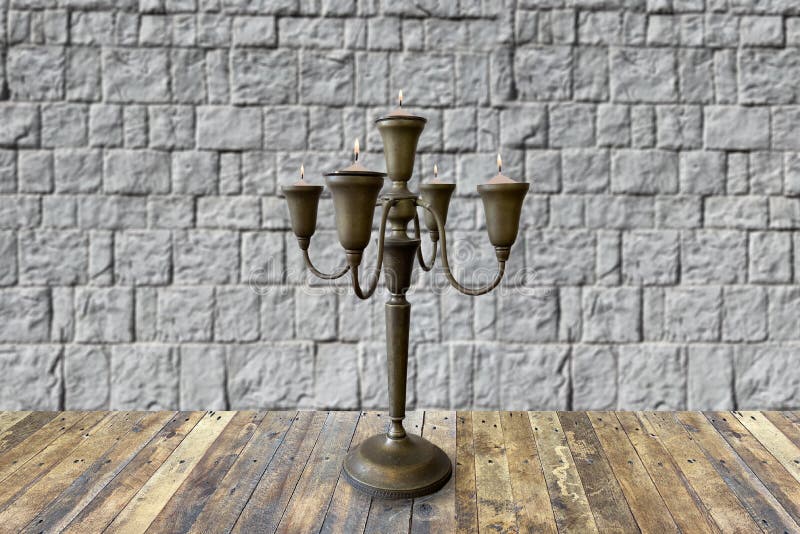 The Candlestick with Light Put on the Wooden Table Stock Photo - Image ...