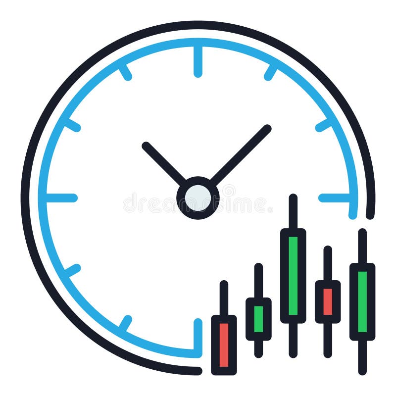 Candlestick Pattern Chart with Clock Vector Colored Icon or Symbol ...