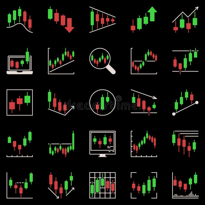 Candlestick Pattern or Chart Icons Set. Crypto Investment and Margin ...