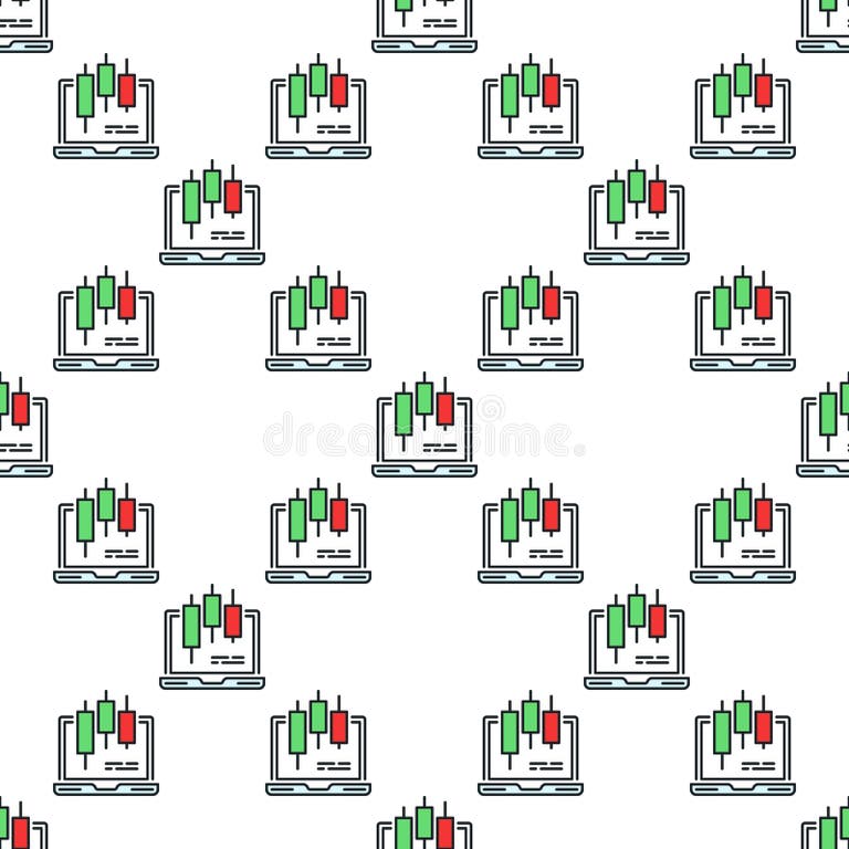Candlestick Pattern on Laptop Screen Vector Online E Trading Colored ...