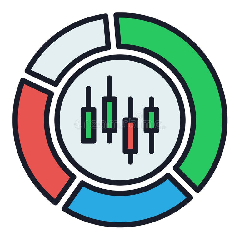 Candlestick Trading Chart Inside Pie Chart Vector Colored Round Icon or ...