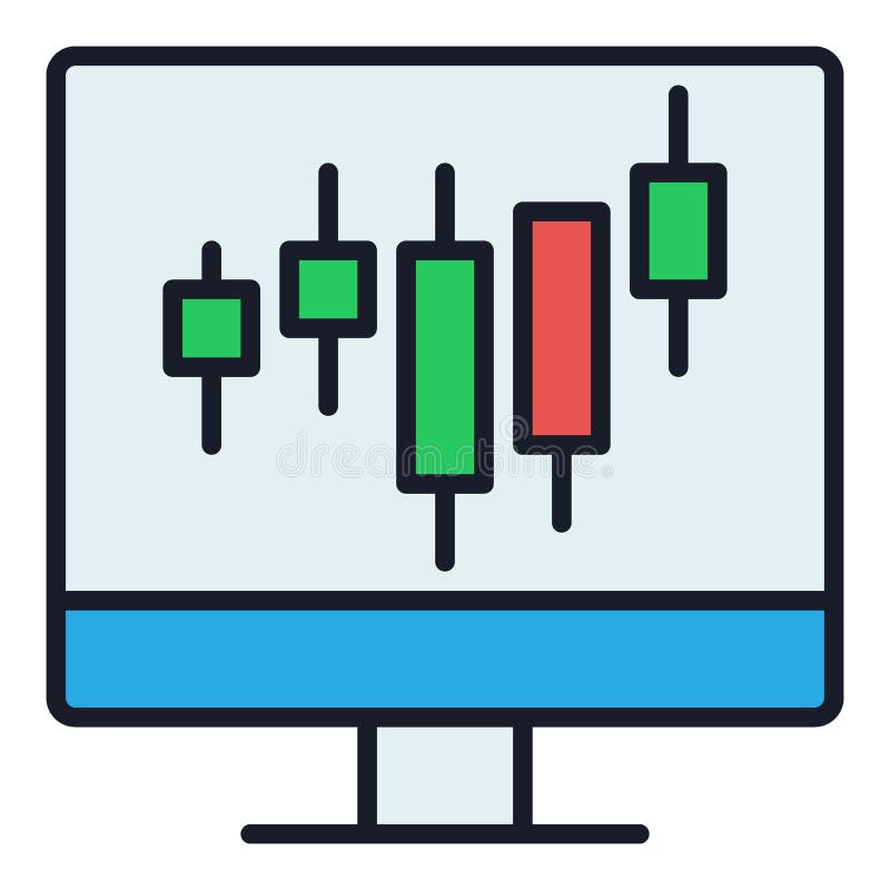 Candlestick Trading Chart on PC Screen Vector Colored Icon or Symbol ...