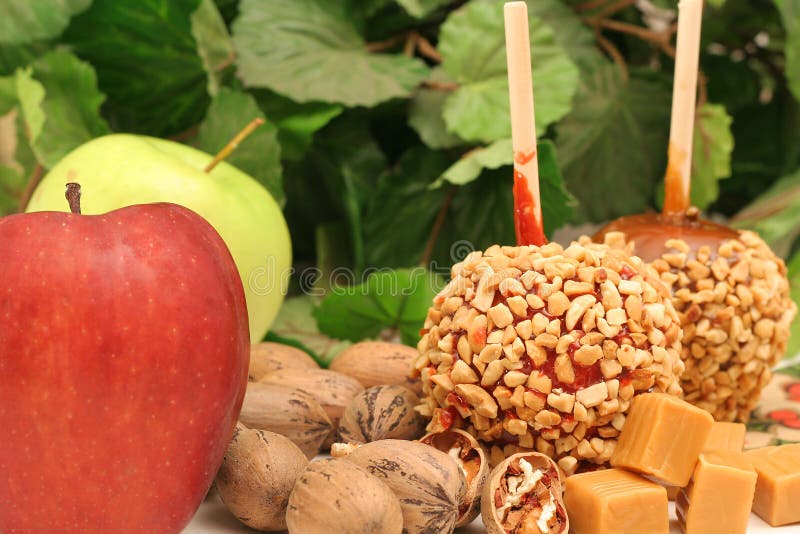 Candy Apples with Nuts & Caramel Stock Photo - Image of stuff ...