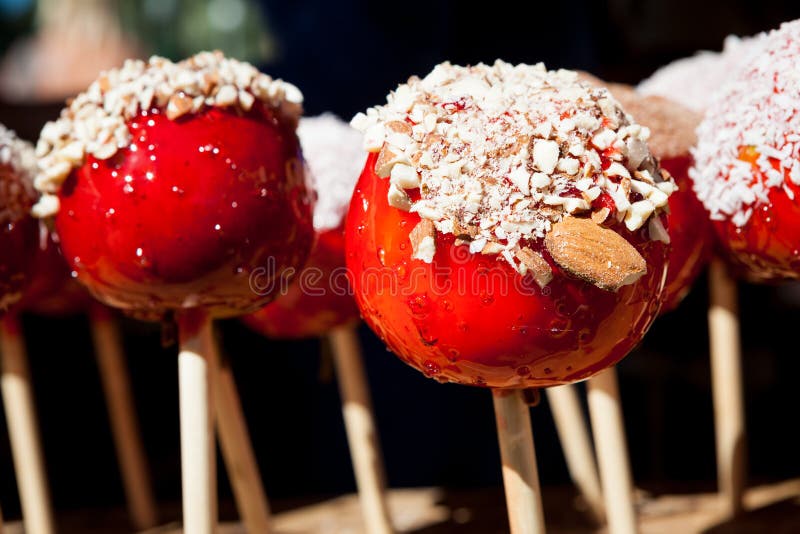 Candy Apples for Sale in Market Stock Image - Image of candied, market ...