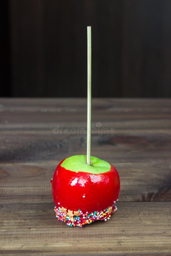 Candy Apples on Wooden Table Stock Photo - Image of anniversary, green ...