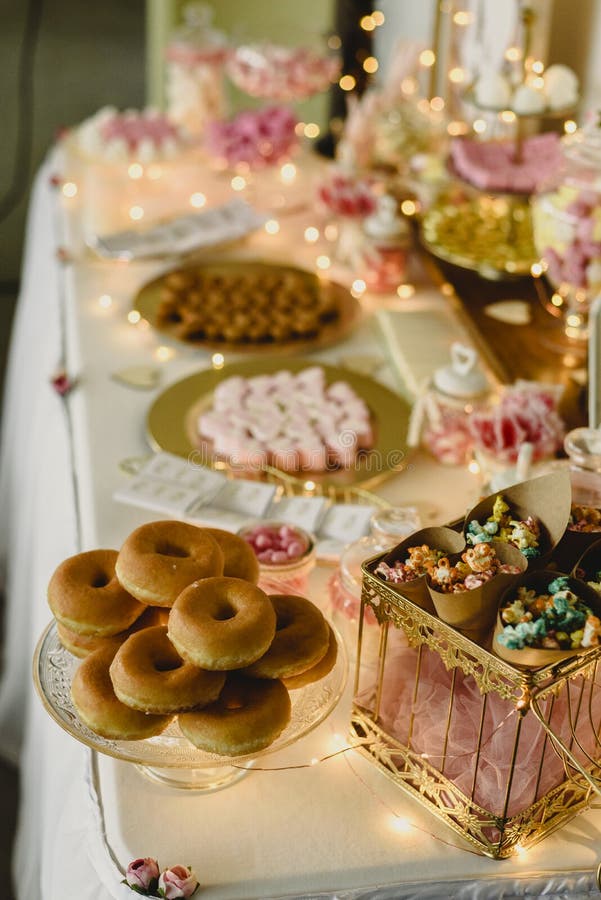 Candy Bar Beautifully Decorated with Sweets in a Vintage Event Stock ...
