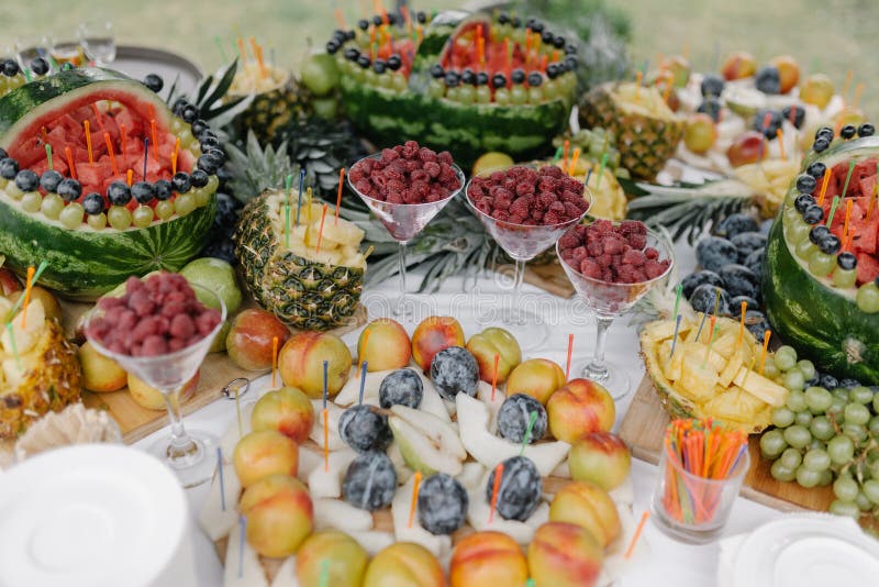 Candy Bar with Fresh Summer Fruits Prepared for Reception Stock Image ...