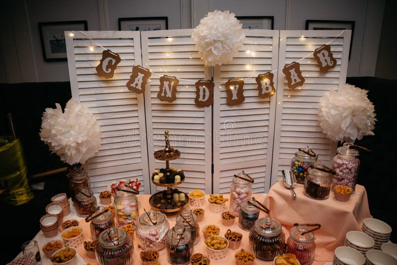 Candy bar setup for events stock photo. Image of setup - 360609352