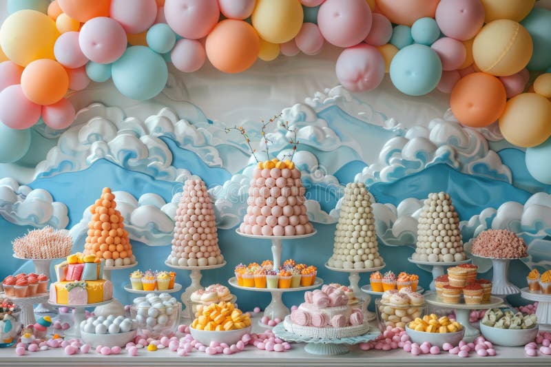Candy Bar, Sweet Table with Cakes, Pastries and Sweets for a Birthday ...