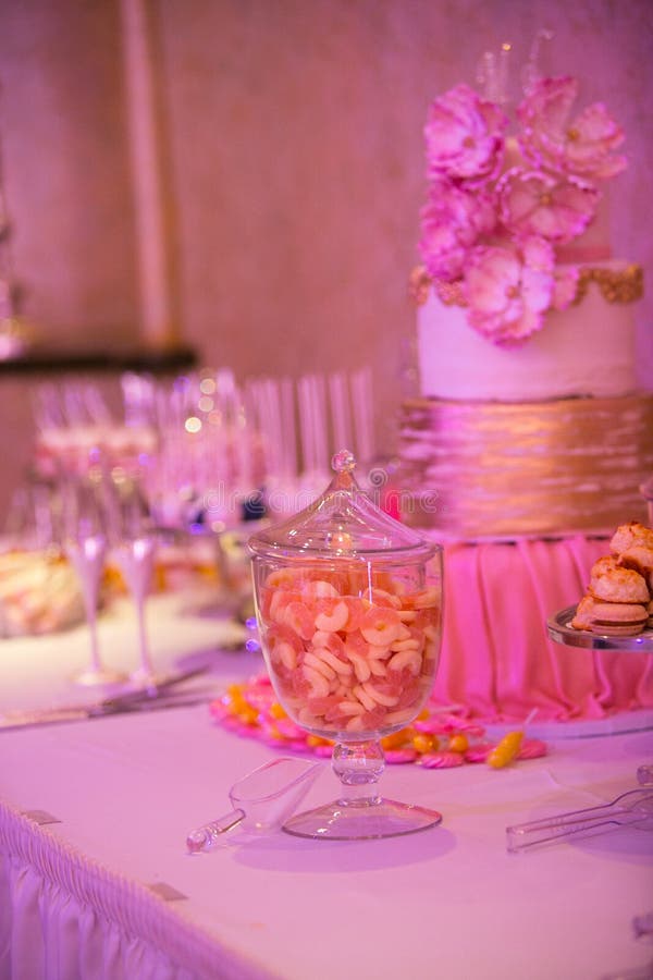 Candy bar table stock photo. Image of dessert, jars, glassware - 59111836