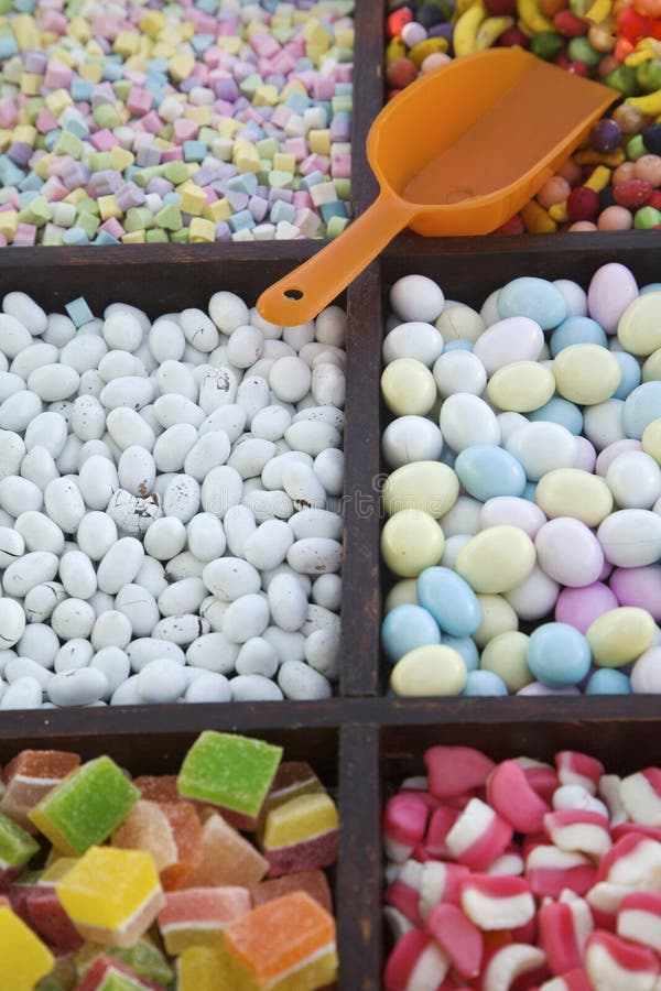 Candy in Bins on Street Vendor Cart Stock Photo - Image of color ...