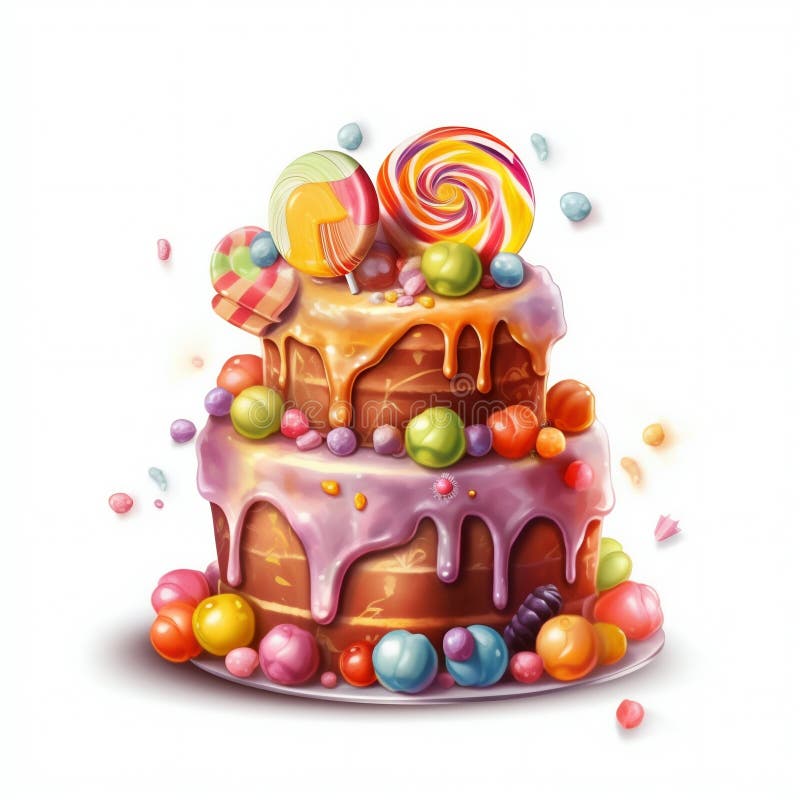 Candy Cake Illustration on White Background. Generative Ai Stock ...