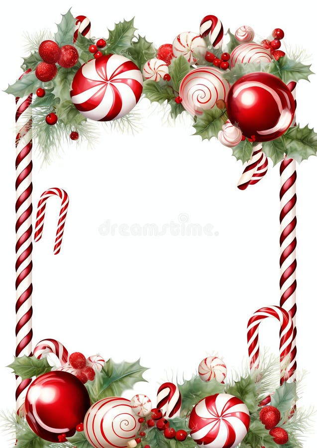 Candy Cane Lane Watercolor Winter Border Stock Illustration ...