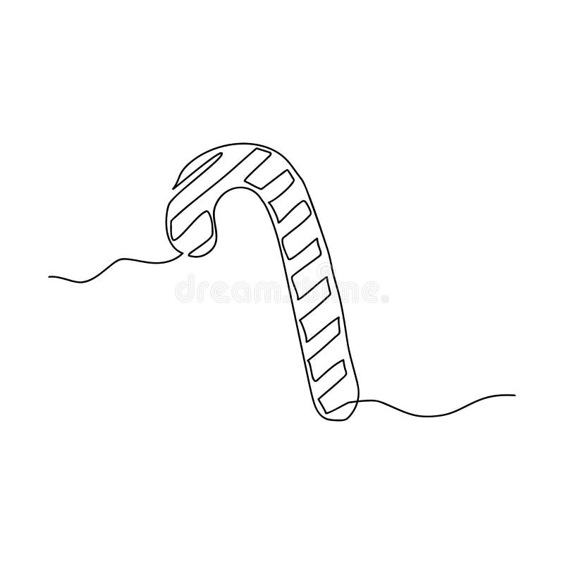 Candy Cane in One Line Drawing on White Background. Stock Vector ...