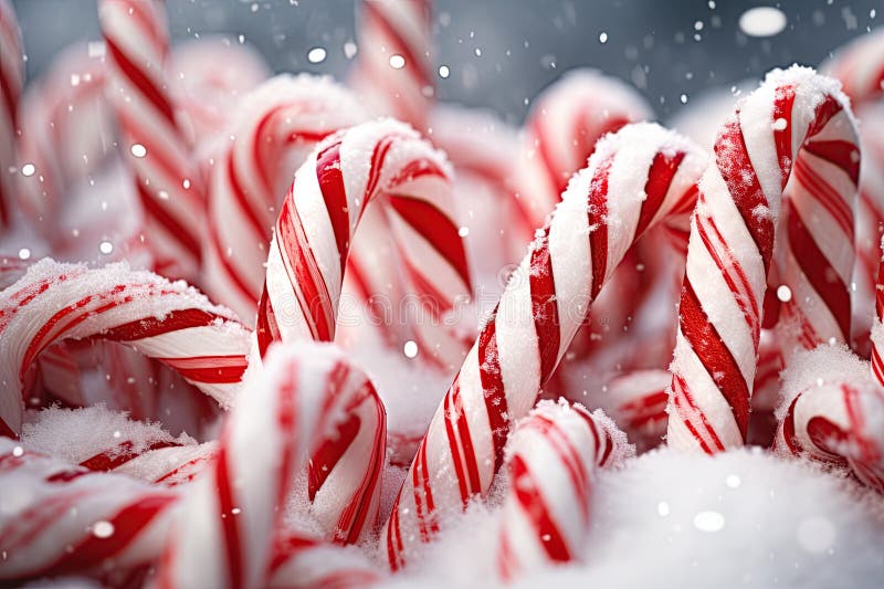 Candy Cane in the Snow. Generative Ai Stock Illustration - Illustration ...