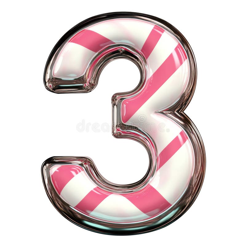 Candy Cane Style 3 Number Realistic 3D on White Background Stock ...
