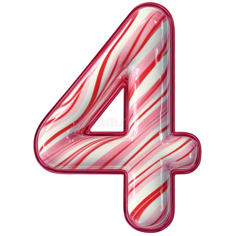 Candy Cane Style 4 Number Realistic 3D on White Background Stock ...