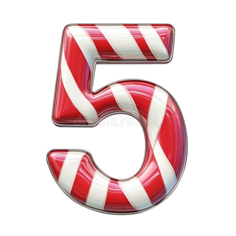 Candy Cane Style 5 Number Realistic 3D on White Background Stock ...