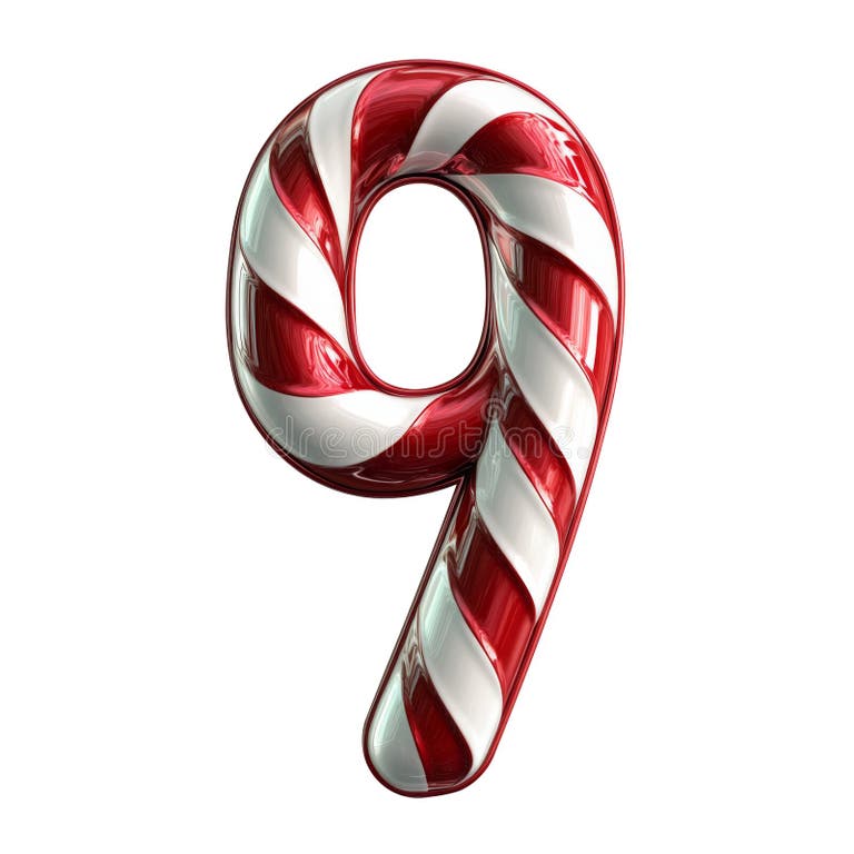 Candy Cane Style 9 Number Realistic 3D on White Background Stock ...