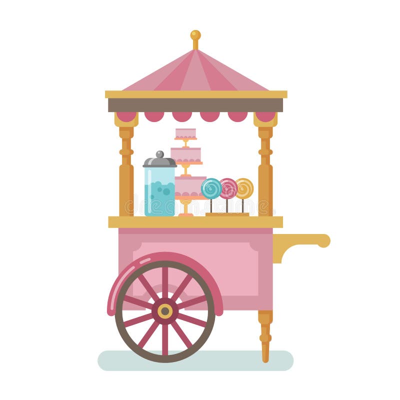 Vector Flat Illustration of Cotton Candy Cart Sweet Sugar Food ...