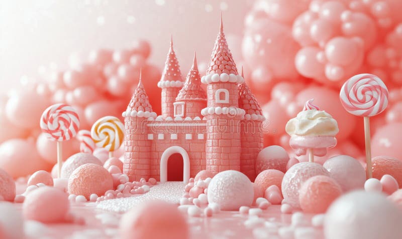 Candy Castle Surrounded by Pink Sweets and Whimsical Decorations Stock Photo - Image of ...